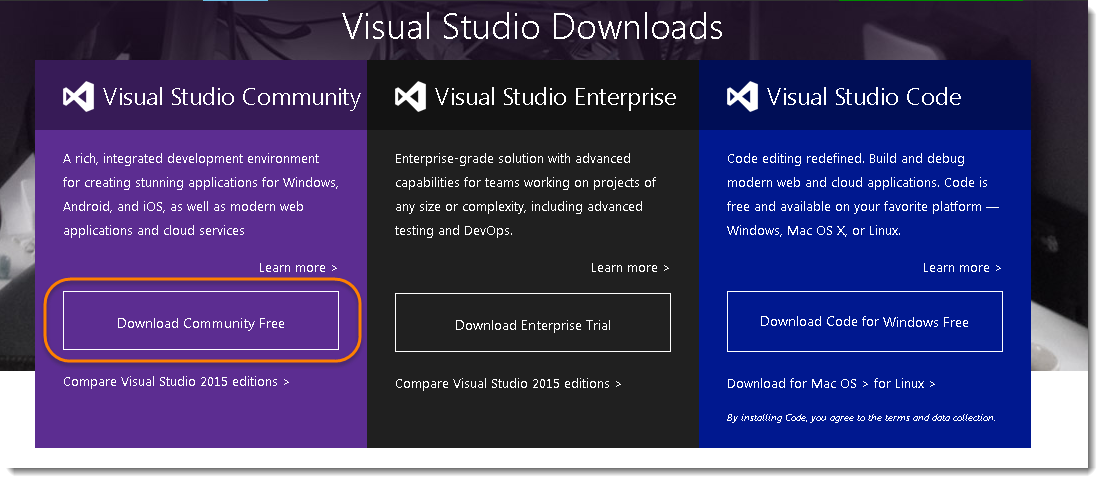 Download and Install Visual Studio on Windows os